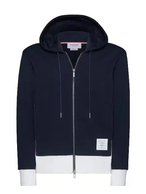 Thom Browne Zip Up Hoodie With Engineered Bar - Navy