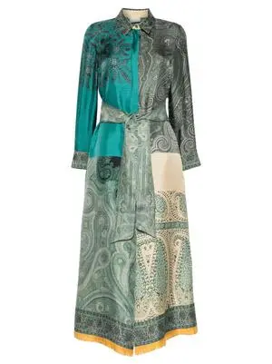 PIERRE-LOUIS MASCIA Printed Silk Shirt Dress - Green
