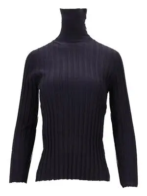 LA ROSE Cashmere And Silk Turtleneck Top - Blu Scuro
