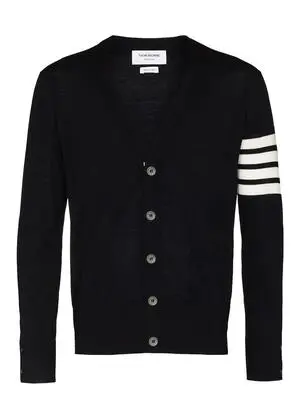 Thom Browne Classic V-Neck Fine Merino Wool Cardigan With 4-Bar Stripes Navy