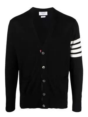 Thom Browne Classic V Neck Fine Merino Wool Cardigan With 4-Bar Stripes Black