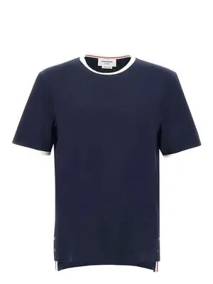 Thom Browne Ss Ringer Tee In Medium Weight Jersey - Navy
