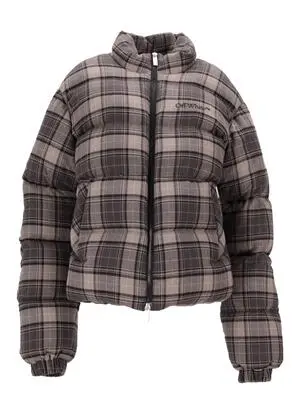 Off White Plaid Puffer Jacket - Dark Grey - Black