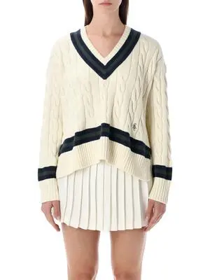 SPORTY & RICH SRC Cableknit V-Neck Sweater