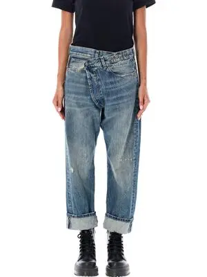 R13 Crossover Waist Distressed Jeans