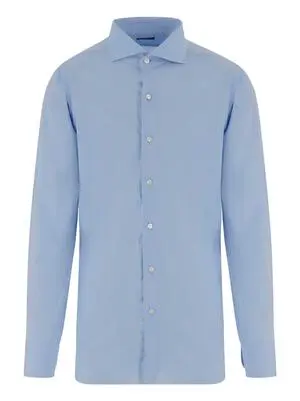 FINAMORE 1925 Stretch Cotton Blend Shirt - Clear Blue