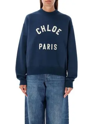 Chloé Cropped Cotton Fleece Sweatshirt - Blu