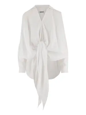 DARKPARK Romy Shirt With Front Knot And Asymmetrical Hem - White