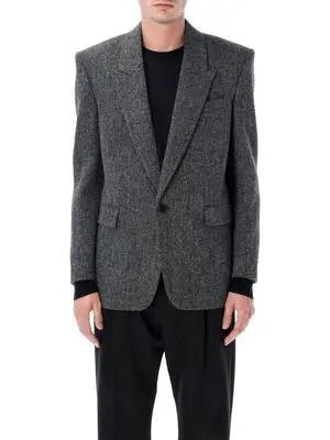 Saint Laurent Brushed Herringbone Wool Jacket - Black Grey