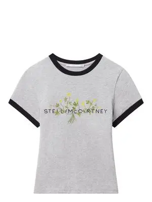 Stella McCartney Logo Floral Embroidered T-shirt - Grey Melange