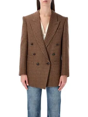 Chloé Houndstooth Wool Double-breasted Blazer - Brown Black