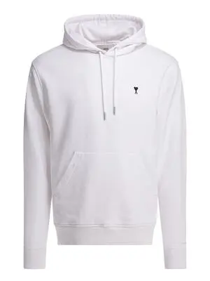 Ami Logo Loopback Cotton Fleece Hoodie - White