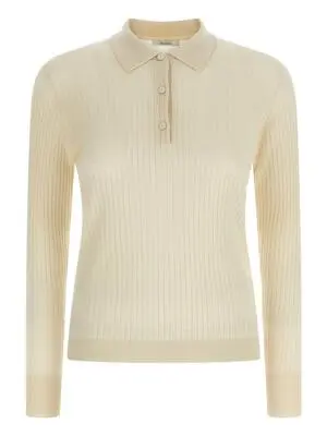 Max Mara Mxpgitano' Long Sleeve Polo Shirt - White