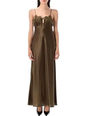 Saint Laurent Silk Satin Slip Dress - Khaki