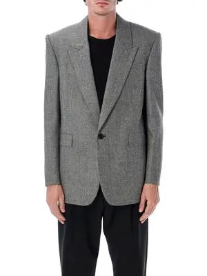 Saint Laurent Prince Of Wales Wool Blazer - Noir Craie