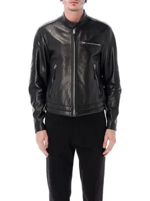 TOM FORD Nappa Grain Leather Biker Jacket - Black