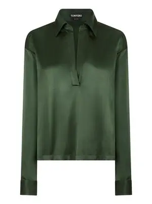 TOM FORD Silk Satin Stretch Shirt - Green