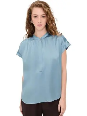 Vince Gathered Neck Cap Sleeve Silk Blouse - Del Mar