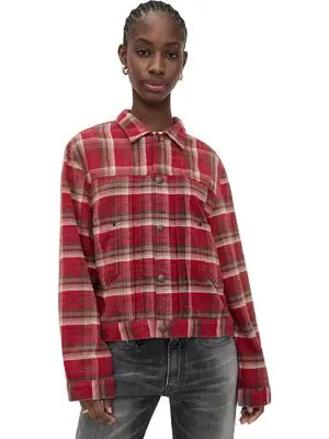 R13 Relaxed Pleated Trucker Jacket - Red Plaid