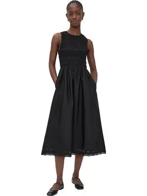Madewell Embroidered Smocked Midi Dress - Jet Black