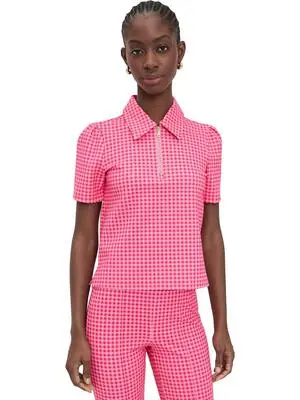 Addison Bay Ponte Virginian Polo Top - Rose Check