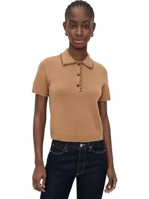 FRAME Leather Stitch Polo - Camel