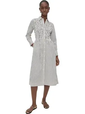 Madewell Smocked Midi Shirt Dress - White Black Stripe