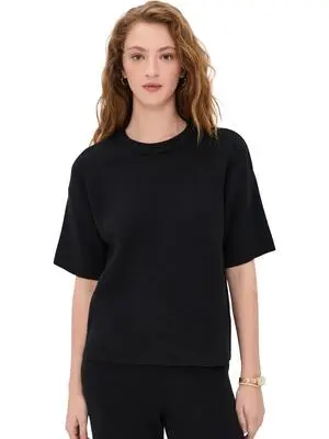 English Factory Collared Knit Half Sleeves Top - Black