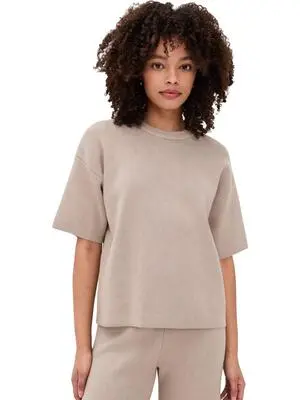 English Factory Collared Knit Half Sleeves Top - Taupe