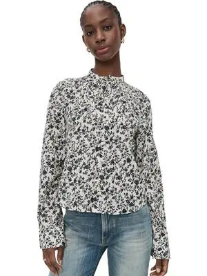 R13 Floral Print Button Down Top - Black Floral On Ecru