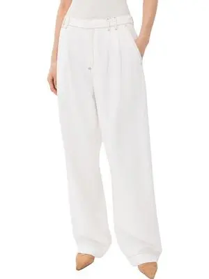 DARKPARK Pleat Front Wide Leg Jeans - Washed White