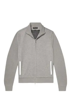 Loro Piana Suede-trimmed Cashmere-blend Zip-up Cardigan - Gray