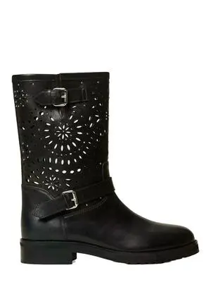 TWINSET Leather Biker Boots - Black