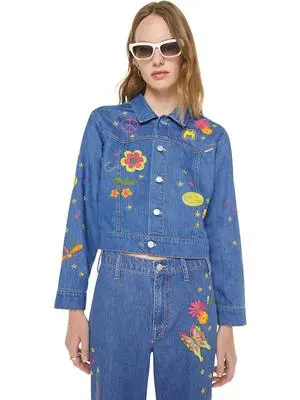 MOTHER The Heyday Cropped Denim Jacket - Blue
