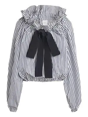 PATOU Stripe Ruffle Tie Blouse - Blue