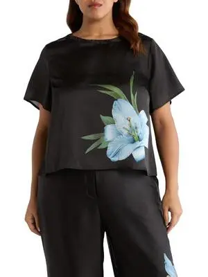 Vince Camuto Placed Floral Satin Top - Sky