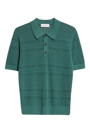 Dries Van Noten Mercy Mixed Stitch Polo Sweater - Pine