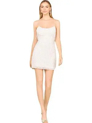 LARA NEW YORK Spaghetti Strap Fringe Mini Dress - Ivory