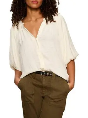 Sanctuary Crinkle Button-up Top - Collagen White
