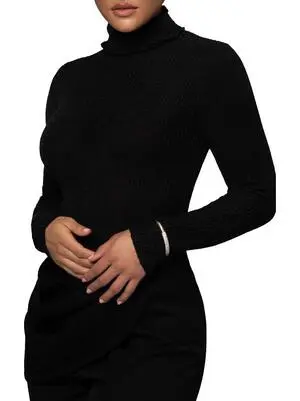 JLUXLABEL Ribbed Turtleneck Top - Black