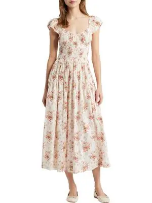 DÔEN Quinette Organic Cotton Voile Midi Dress - Lantana Floral