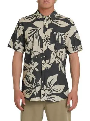 Quiksilver Kailua Floral Classic Short Sleeve Cotton Button-up Shirt - Iron Gate