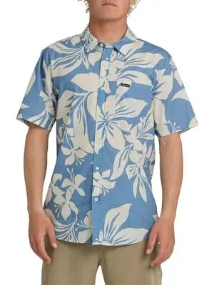 Quiksilver Kailua Floral Classic Short Sleeve Cotton Button-up Shirt - Riviera