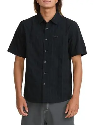 Quiksilver Dobby Stripe Classic Short Sleeve Cotton Button-up Shirt - Anthracite