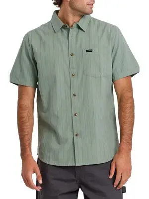 Quiksilver Dobby Stripe Classic Short Sleeve Cotton Button-up Shirt - Lily Pad