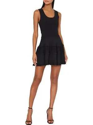 MILLY Suri Scallop Hem Tiered Knit Minidress - Black