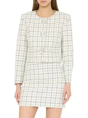 MILLY Mika Plaid Crop Jacket - White/black