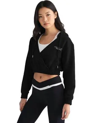 REVYVE ACTIVE Cropped V-neck Hoodie - Black