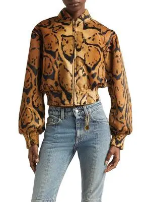 Stella McCartney Cloud Leopard Crop Velveteen Bomber Jacket - Multicolor Brown