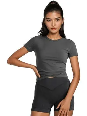 BLVCK Ribbed Performance Top With Built-in Bra - Charcoal